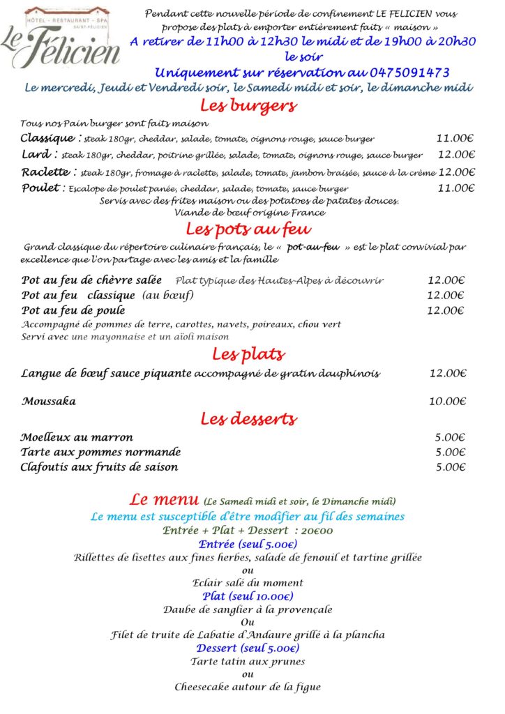 Menu à emporter – Le Félicien